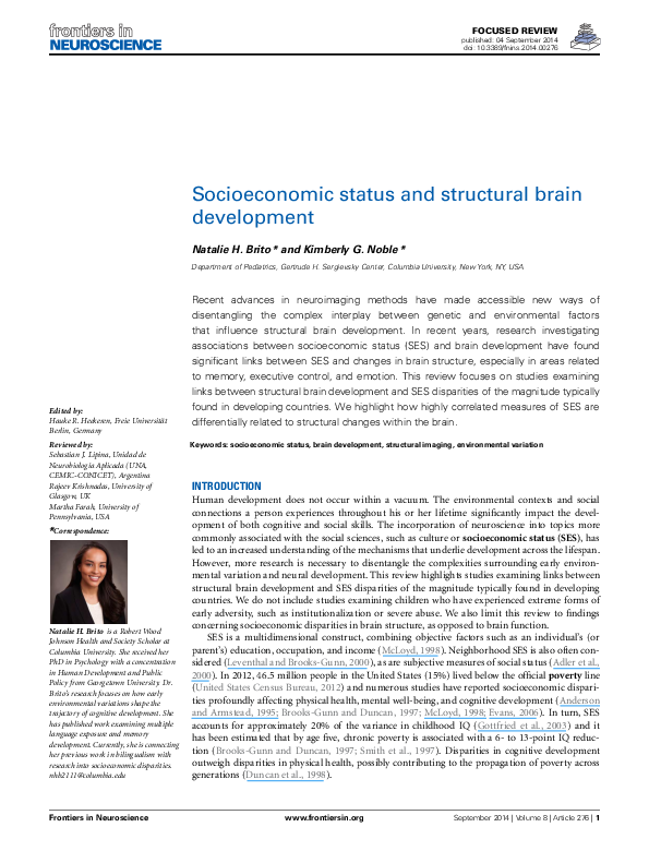 (PDF) Socioeconomic status and structural brain development