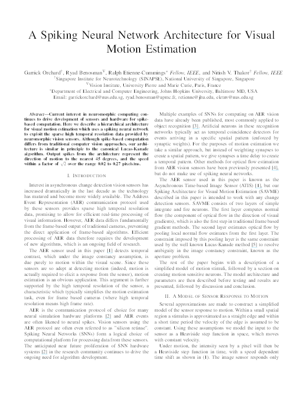 Pdf A Spiking Neural Network Architecture For Visual Motion Estimation