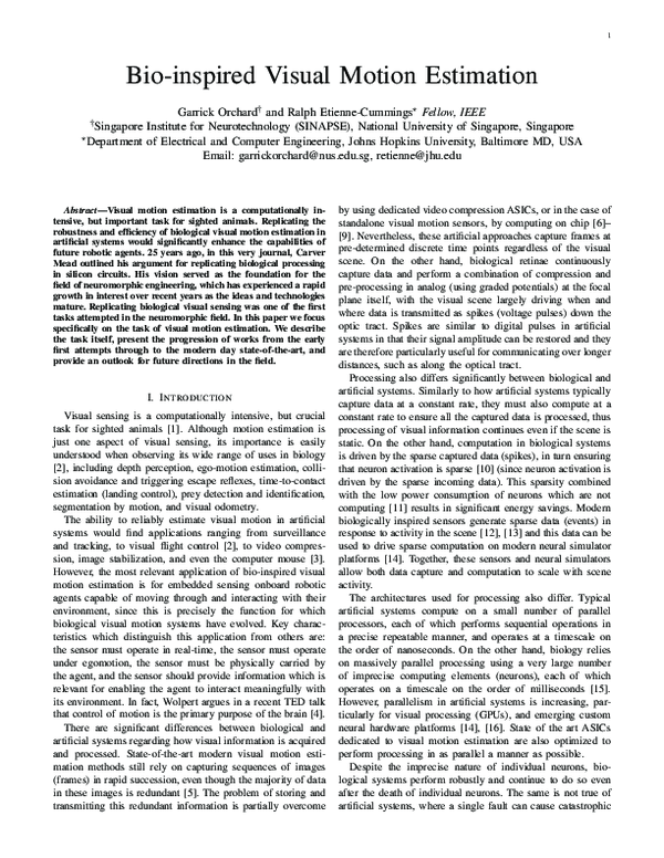 Pdf Bioinspired Approaches To Motion Estimation