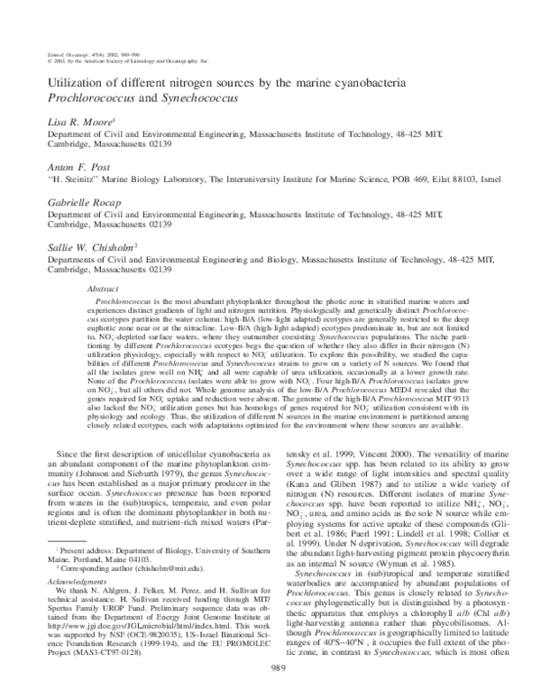 (PDF) Utilization of different nitrogen sources by the marine ...