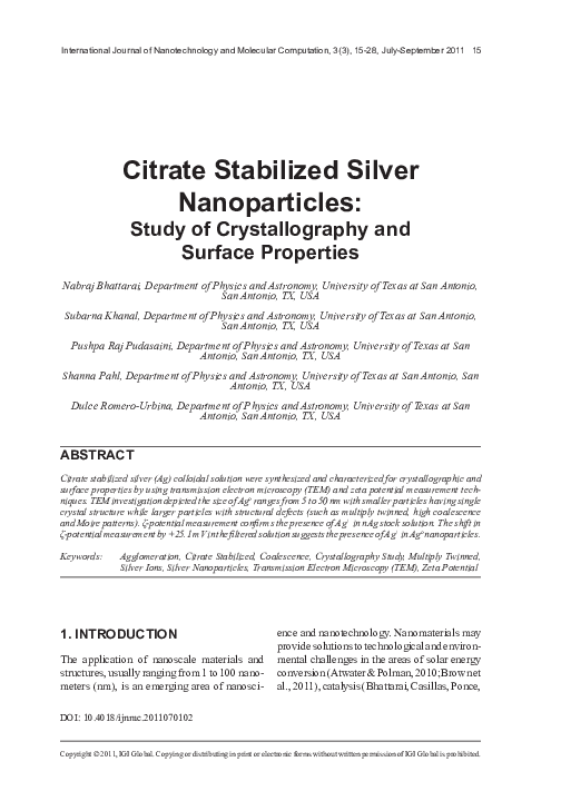 (PDF) Citrate Stabilized Silver Nanoparticles