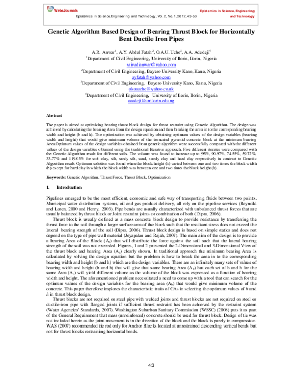 (PDF) Genetic Algorithm Based Design of Bearing Thrust Block for Horizontally Bent Ductile Iron ...