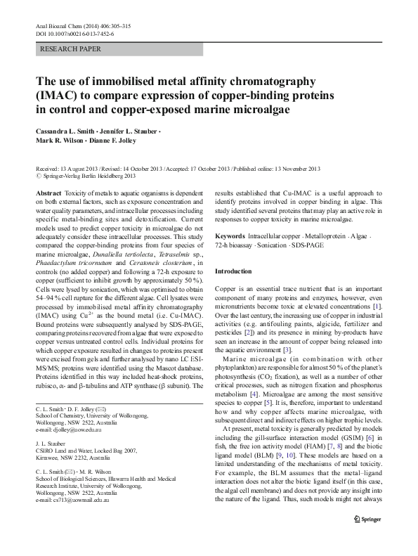 (PDF) The use of immobilised metal affinity chromatography (IMAC) to ...