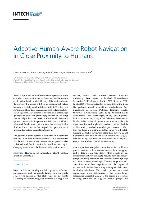 (PDF) Adaptive Human-Aware Robot Navigation in Close Proximity to Humans