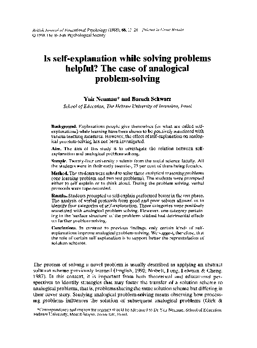 (PDF) Is self-explanation while solving problems helpful? The case of analogical problem-solving