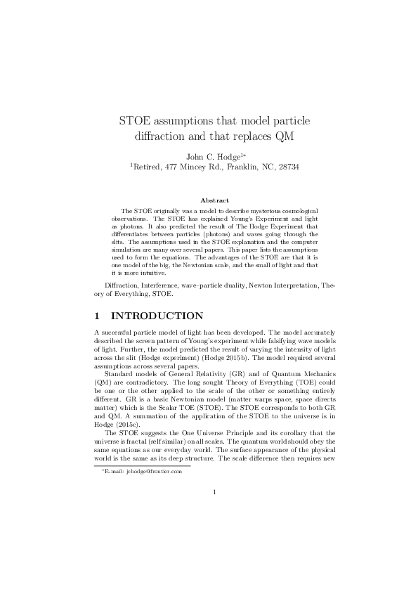 (PDF) STOE assumptions that model particle diffraction and that replaces QM
