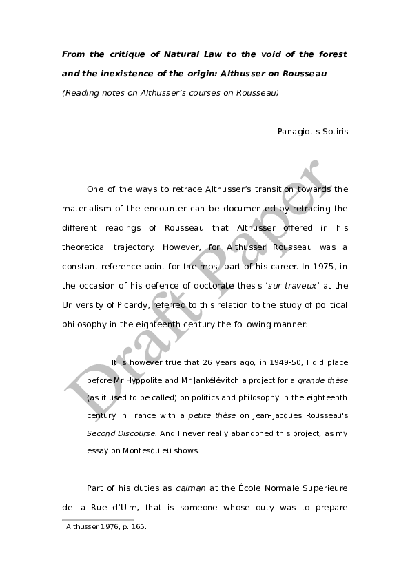 (DOC) Althusser on Rousseau: From the critique of Natural Law to the ...