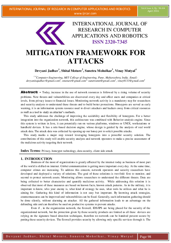 (PDF) MITIGATION FRAMEWORK FOR ATTACKS