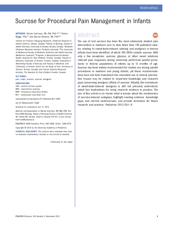 (PDF) Sucrose for Procedural Pain Management in Infants