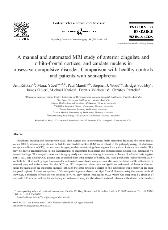 (PDF) A manual and automated MRI study of anterior cingulate and orbito-frontal cortices, and ...