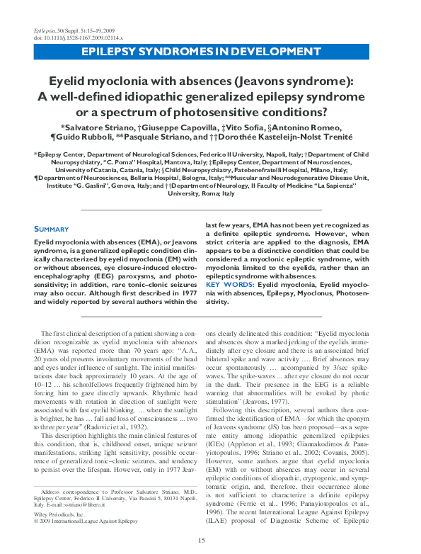 (PDF) Eyelid myoclonia with absences (Jeavons syndrome): A well-defined ...