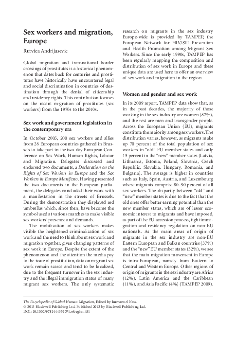 Pdf Sex Workers And Migration Europe