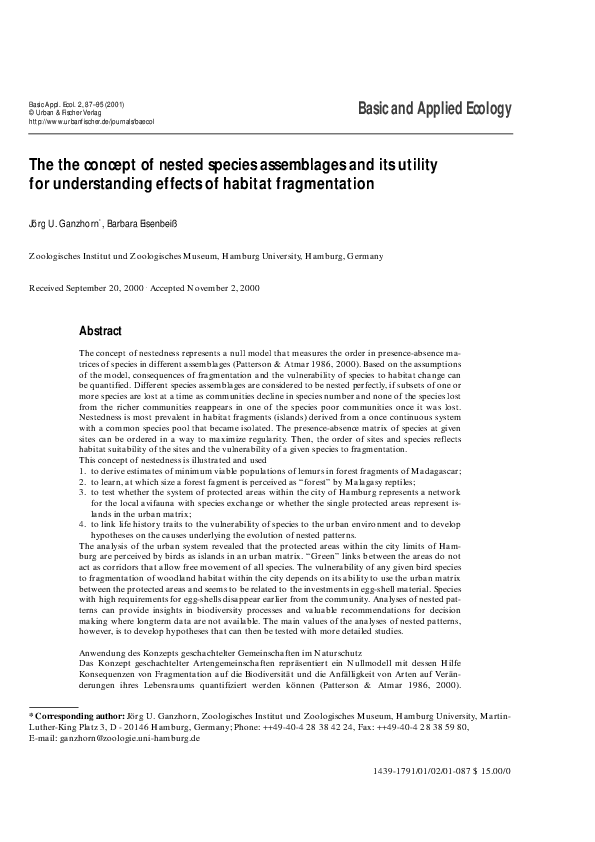(PDF) The the concept of nested species assemblages and its utility for ...