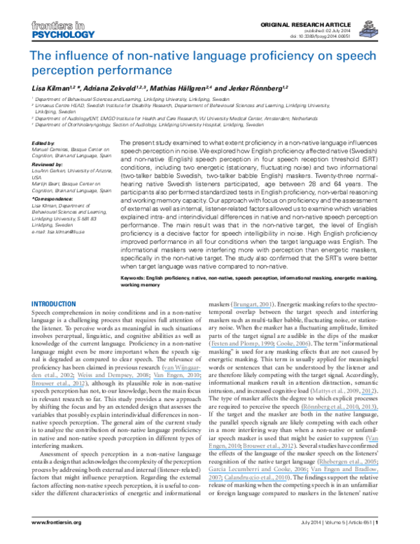 (PDF) The influence of non-native language proficiency on speech ...