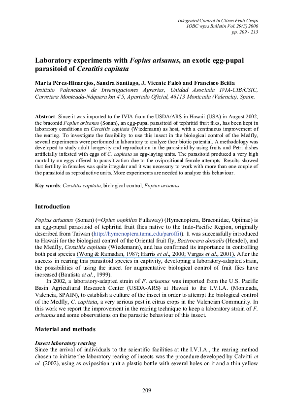 (PDF) Laboratory experiments with Fopius arisanus, an exotic egg-pupal ...