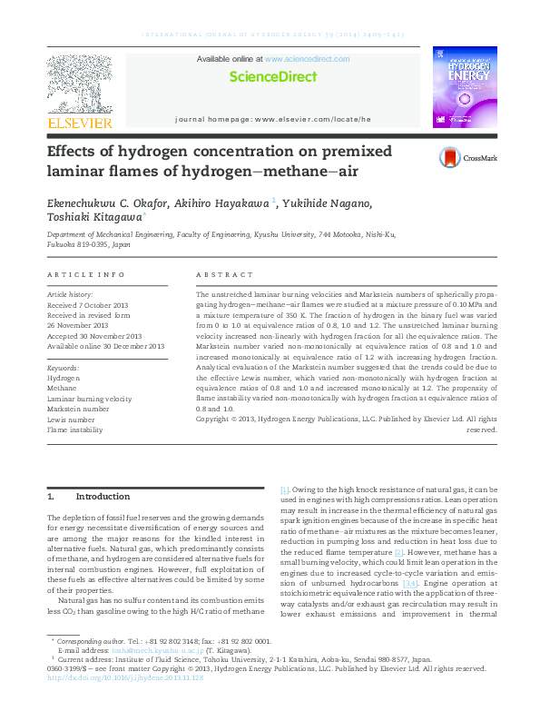 (PDF) Effects of hydrogen concentration on premixed laminar flames of hydrogen-methane-air