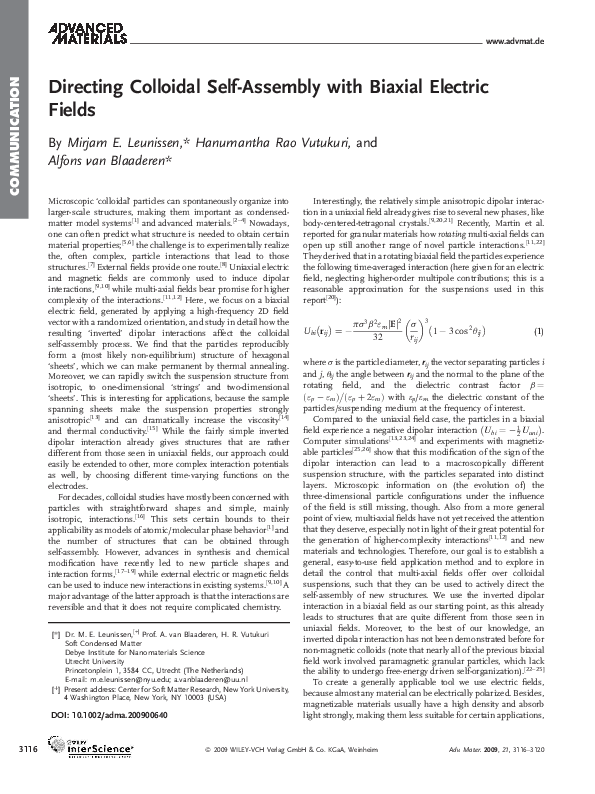 (PDF) Directing Colloidal Self-Assembly with Biaxial Electric Fields