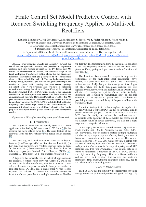 Pdf Finite Control Set Model Predictive Control With Reduced Switching Frequency Applied To