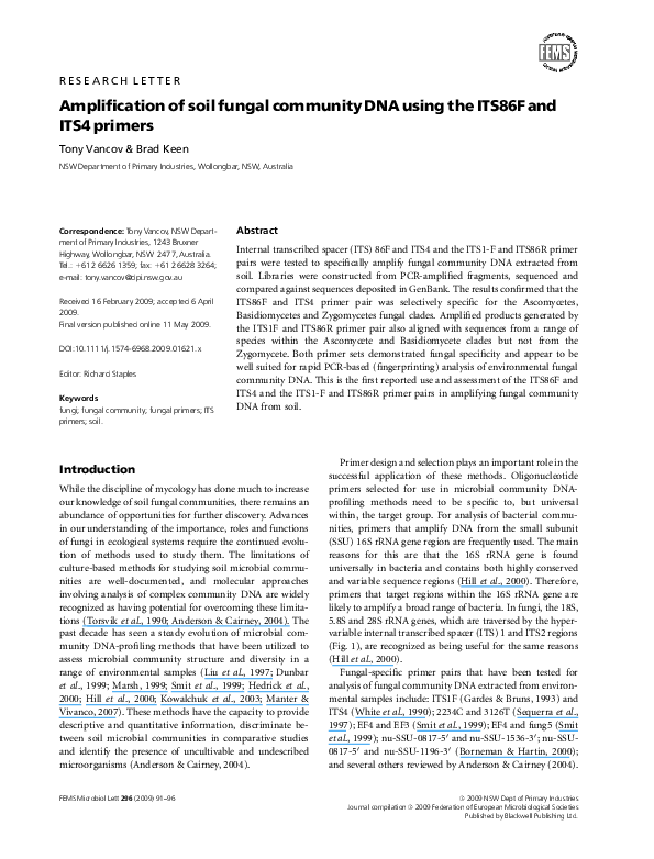 (PDF) Amplification of soil fungal community DNA using the ITS86F and ...