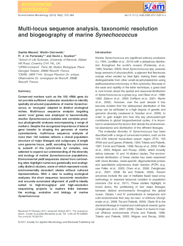 (PDF) Multi-locus sequence analysis, taxonomic resolution and ...
