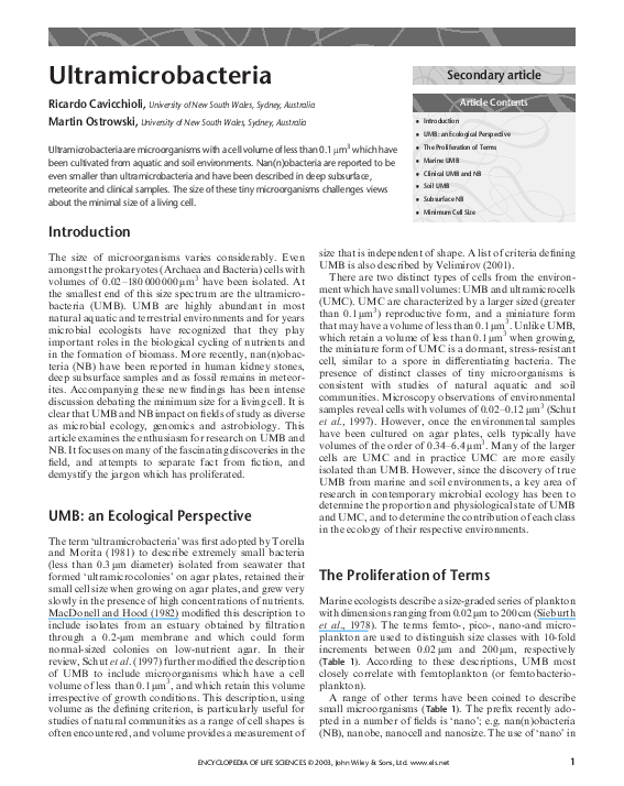 (PDF) Ultramicrobacteria | Martin Ostrowski - Academia.edu