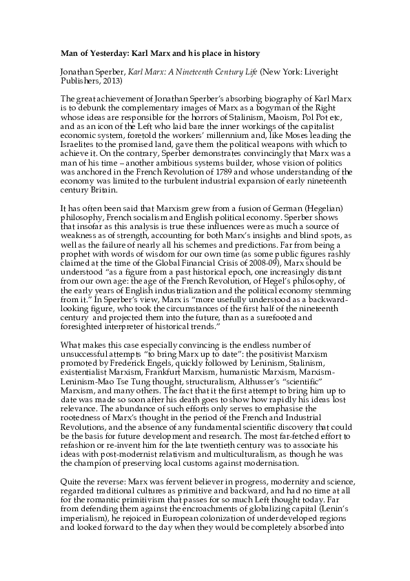 (PDF) Book Review: Karl Marx and his place in history