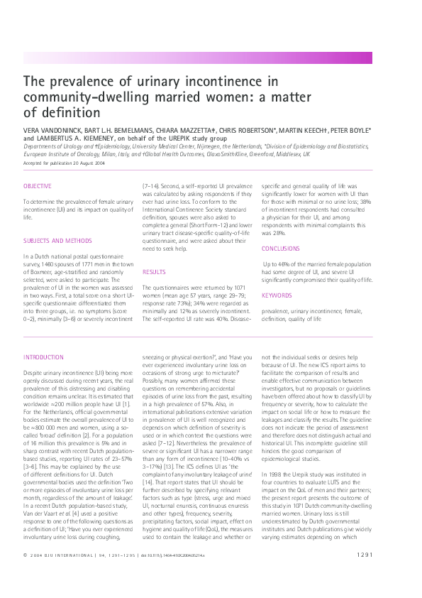 (PDF) Prevalence of urinary incontinence in community dwelling men: a ...