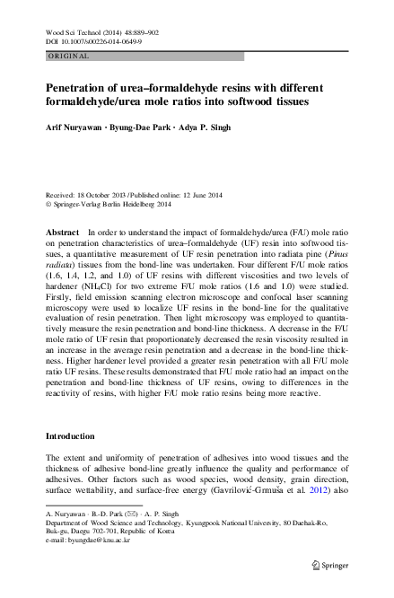 Pdf Penetration Of Urea Formaldehyde Resins With Different