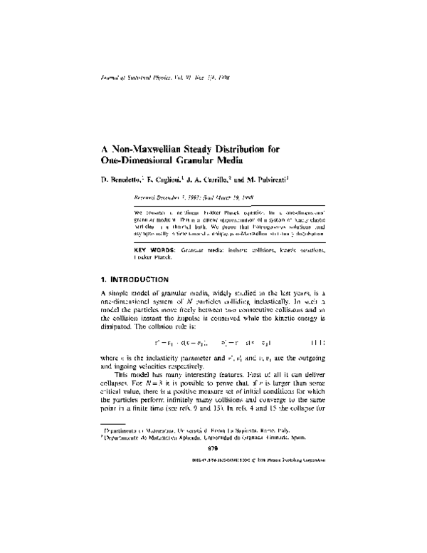 (PDF) A non-Maxwellian steady distribution for one-dimensional granular ...