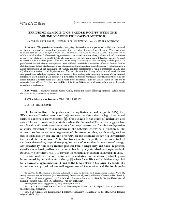 Pdf Efficient Sampling Of Saddle Points With The Minimum Mode Following Method 