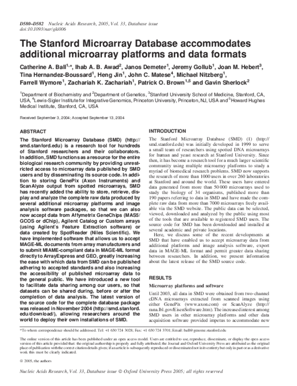 Pdf The Stanford Microarray Database Accommodates Additional Microarray Platforms And Data Formats