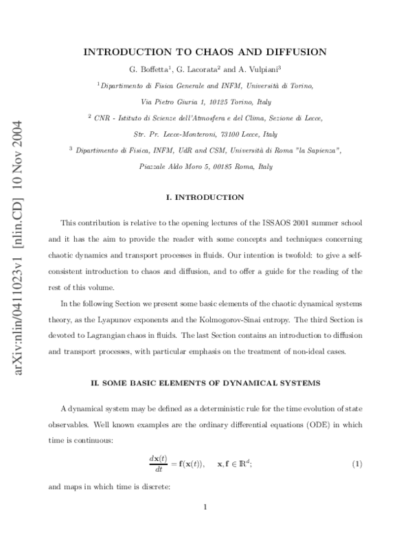 (PDF) Introduction to chaos and diffusion