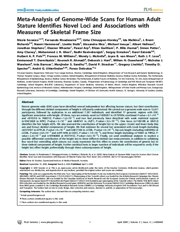 (PDF) Meta-Analysis of Genome-Wide Scans for Human Adult Stature Identifies Novel Loci and ...