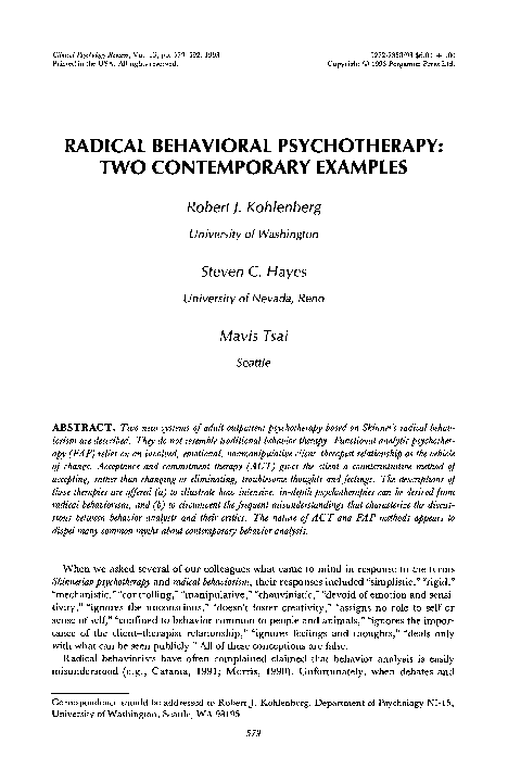 (PDF) Radical behavioral psychotherapy: Two contemporary examples