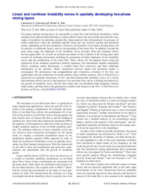 (PDF) Linear and nonlinear instability waves in spatially developing two-phase mixing layers ...
