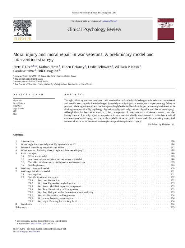 (PDF) Moral injury and moral repair in war veterans: A preliminary ...