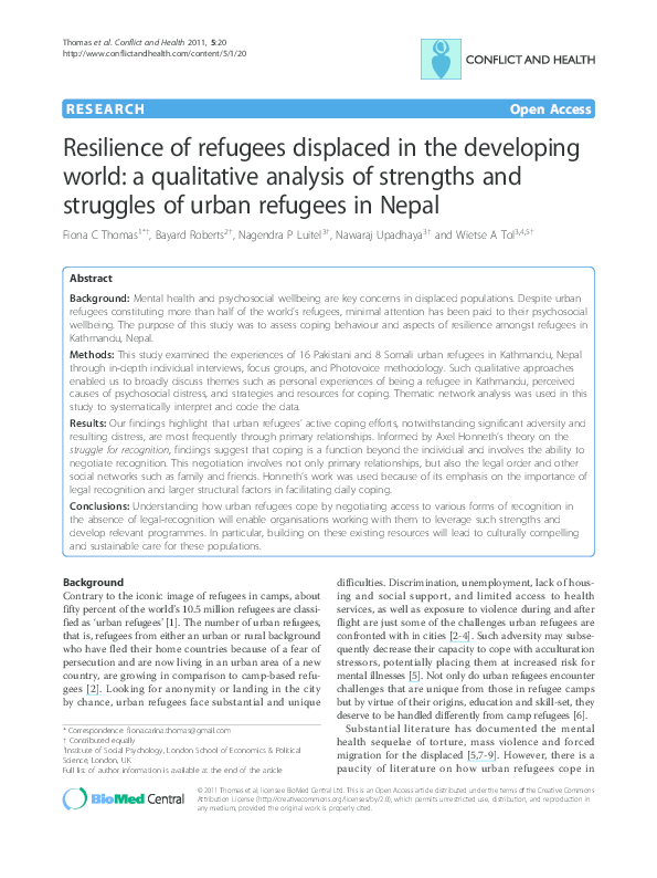 (PDF) Resilience of refugees displaced in the developing world: a ...