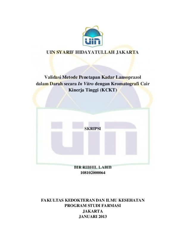 (PDF) UIN SYARIF HIDAYATULLAH JAKARTA Validasi Metode Penetapan Kadar ...