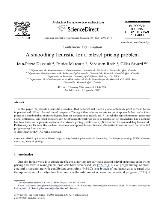 Pdf A Smoothing Heuristic For A Bilevel Pricing Problem