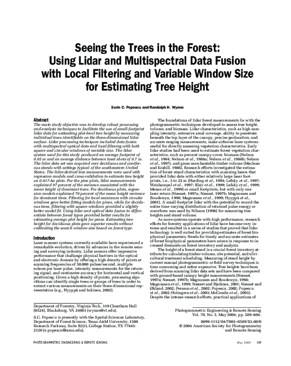 (PDF) Seeing the trees in the forest: using lidar and multispectral data fusion with local ...