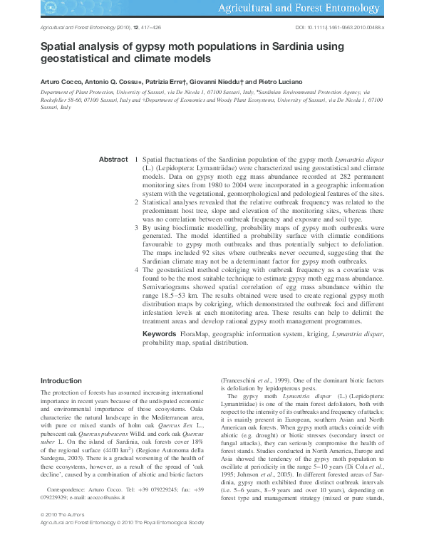 (PDF) Spatial analysis of gypsy moth populations in Sardinia using geostatistical and climate models