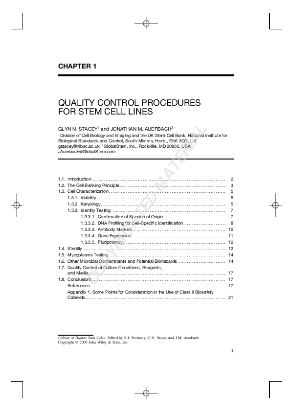 (PDF) Quality Control Procedures for Stem Cell Lines