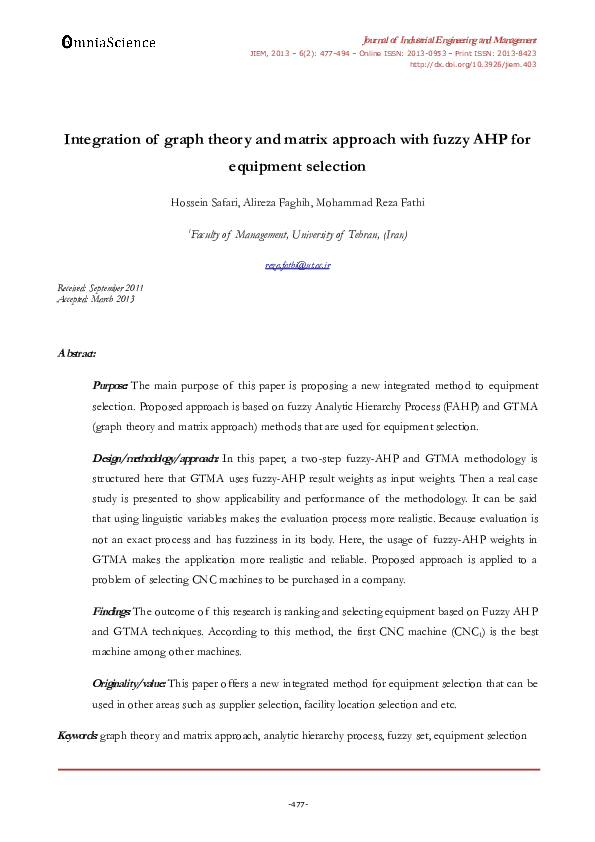 Pdf Integration Of Graph Theory And Matrix Approach With Fuzzy Ahp