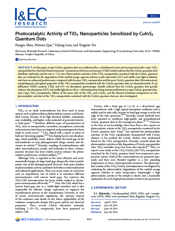 (PDF) Photocatalytic Activity of TiO 2 Nanoparticles Sensitized by ...