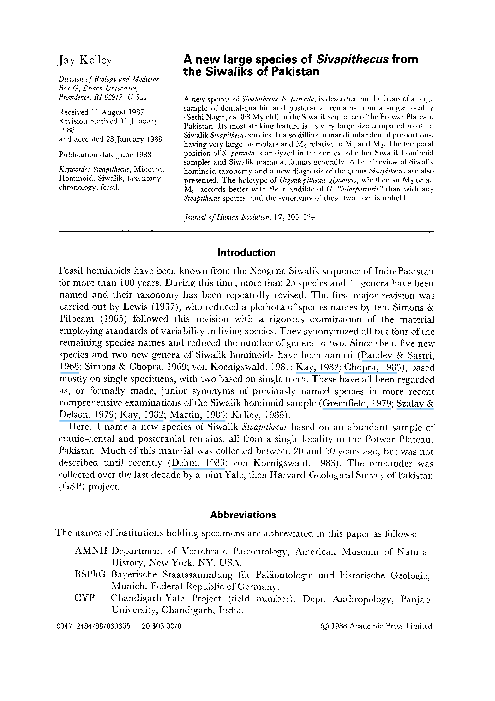 (PDF) A new large species of Sivapithecus from the Siwaliks of Pakistan