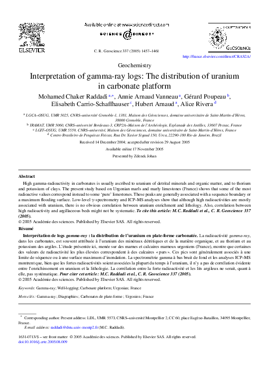 (PDF) Interpretation of gamma-ray logs: The distribution of uranium in ...