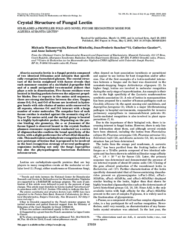 (PDF) Crystal structure of fungal lectin: six-bladed beta-propeller ...