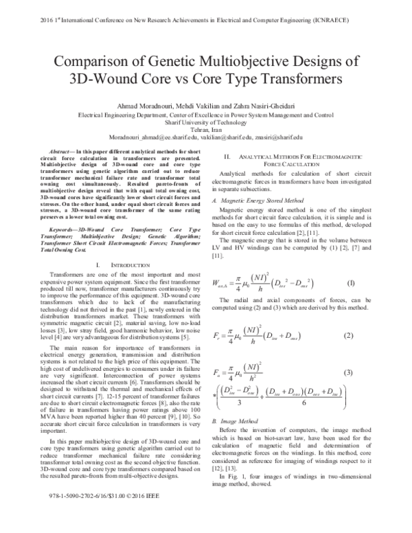 (PDF) Comparison of Genetic Multiobjective Designs of 3D-Wound Core vs Core Type Transformers