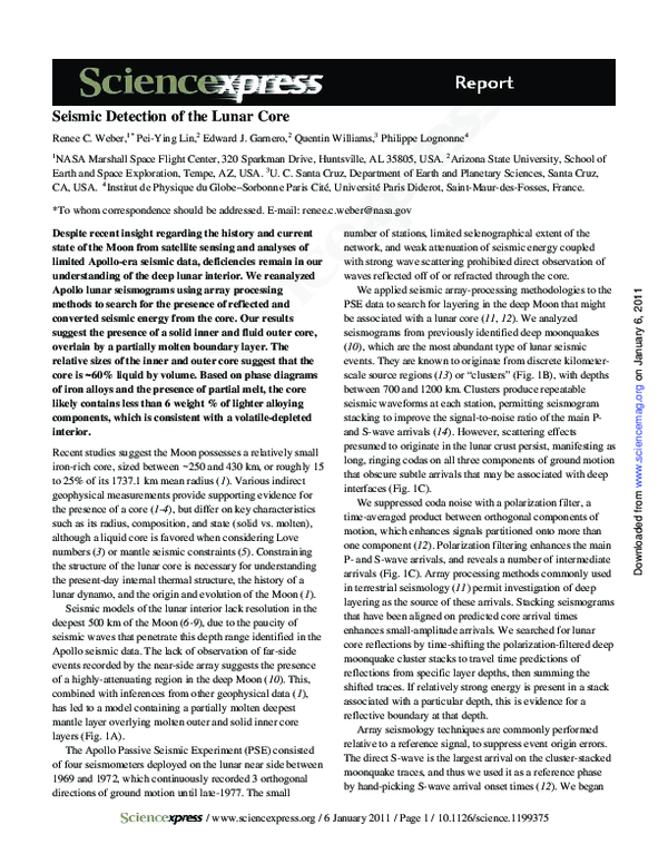 (PDF) Seismic Detection of the Lunar Core