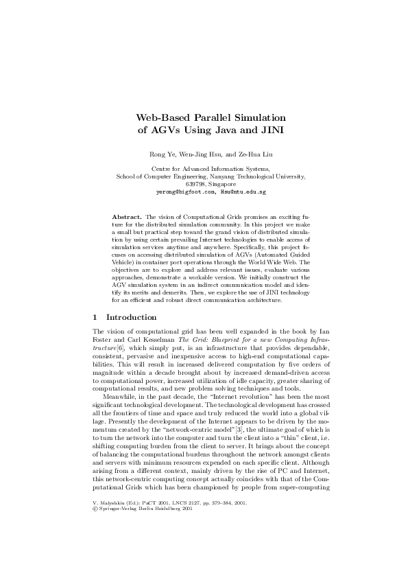 (PDF) Web-Based Parallel Simulation of AGVs Using Java and JINI